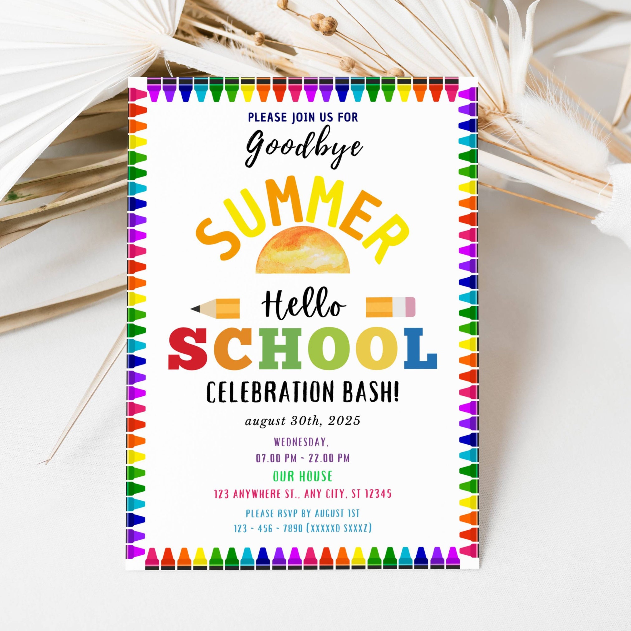 EDITABLE Back of School Party Invitation Hello School so Long Summer ...