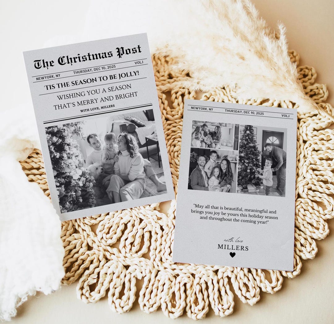 Newspaper Christmas Card Template, Photo DIY (digital Download) - Etsy