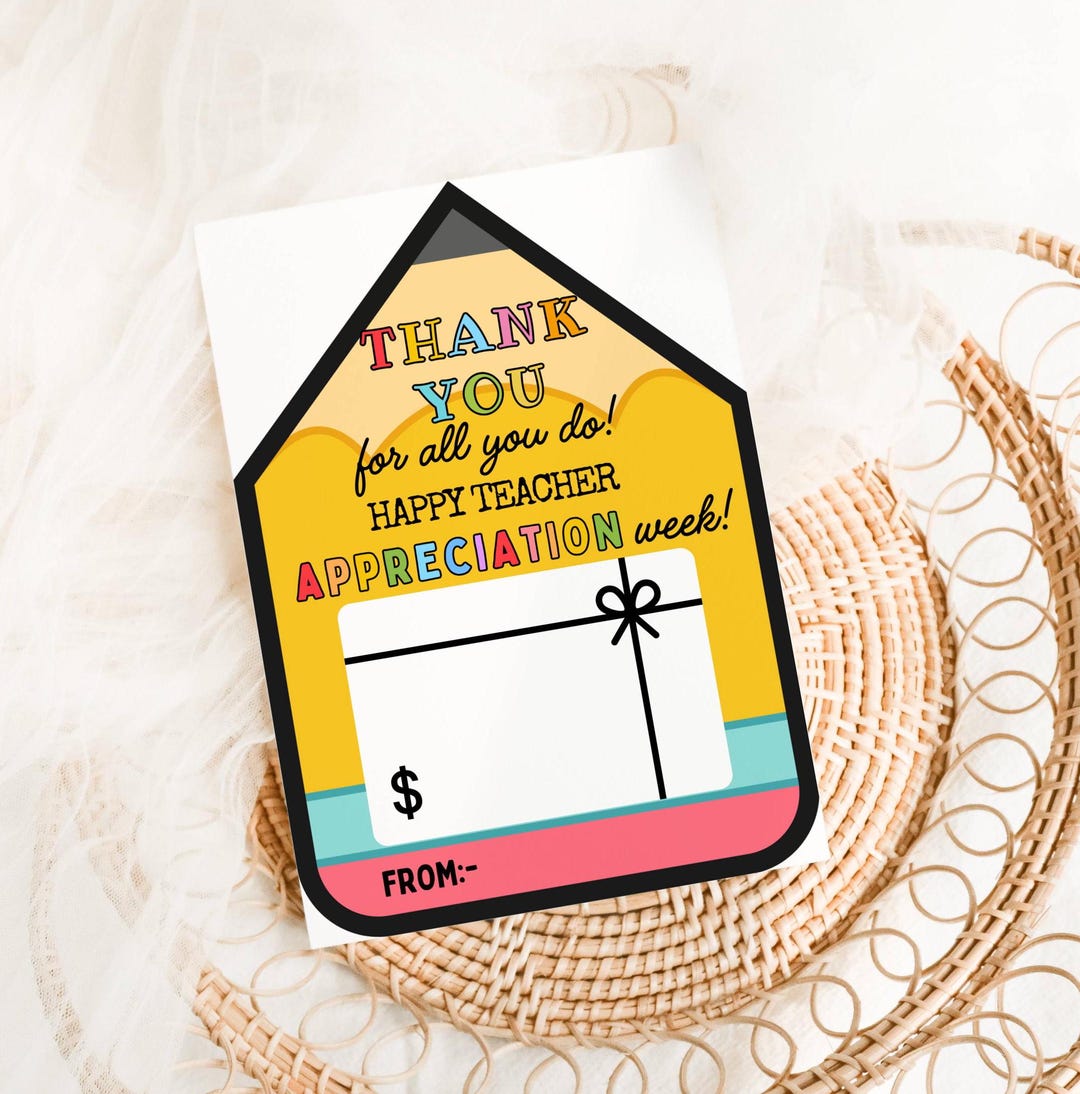 EDITABLE Pencil Teacher Appreciation Gift Card Holder Printable, Pencil ...