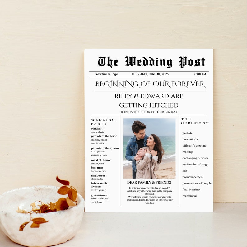 Newspaper Wedding Program Timeline Printable Wedding - Etsy