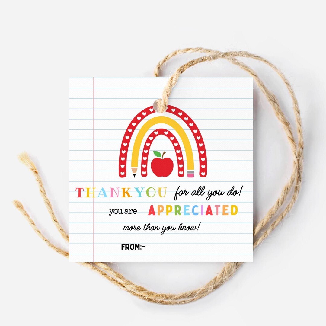 EDITABLE Teacher Appreciation Week Gift Tags Thank You Teacher Gift Tag ...