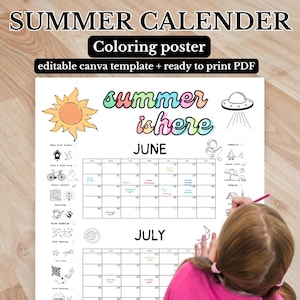 Summer Calendar Poster 2025, Monthly Calendar, 2025 Planner, Summer ...