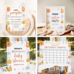 EDITABLE Little Pumpkin Baby Shower Bundle, Fall Pumpkin Baby Shower ...
