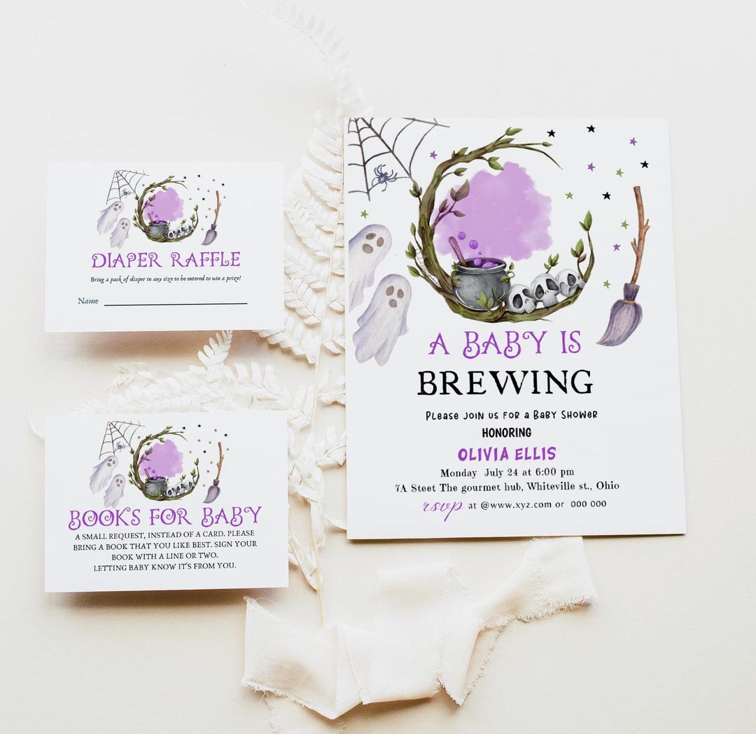 EDITABLE A Baby is Brewing Decorations Halloween Baby Shower Invitation ...