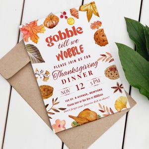 EDITABLE Gobble Till We Wobble Thanksgiving Invitation Template ...