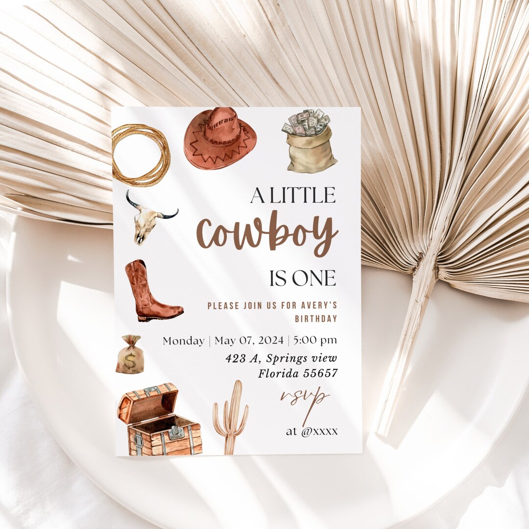 EDITABLE My First Rodeo Invitation Cowboy Birthday Invite Wild West ...