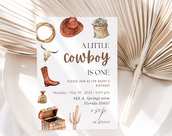 Editable My First Rodeo Invitation Cowboy Birthday Invite Wild West ...