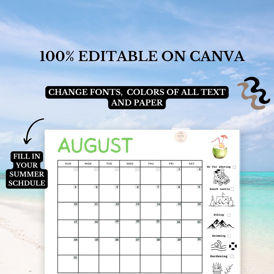 Printable SUMMER Planner 2025 Bundle, Editable Summer Calendar, Summer ...