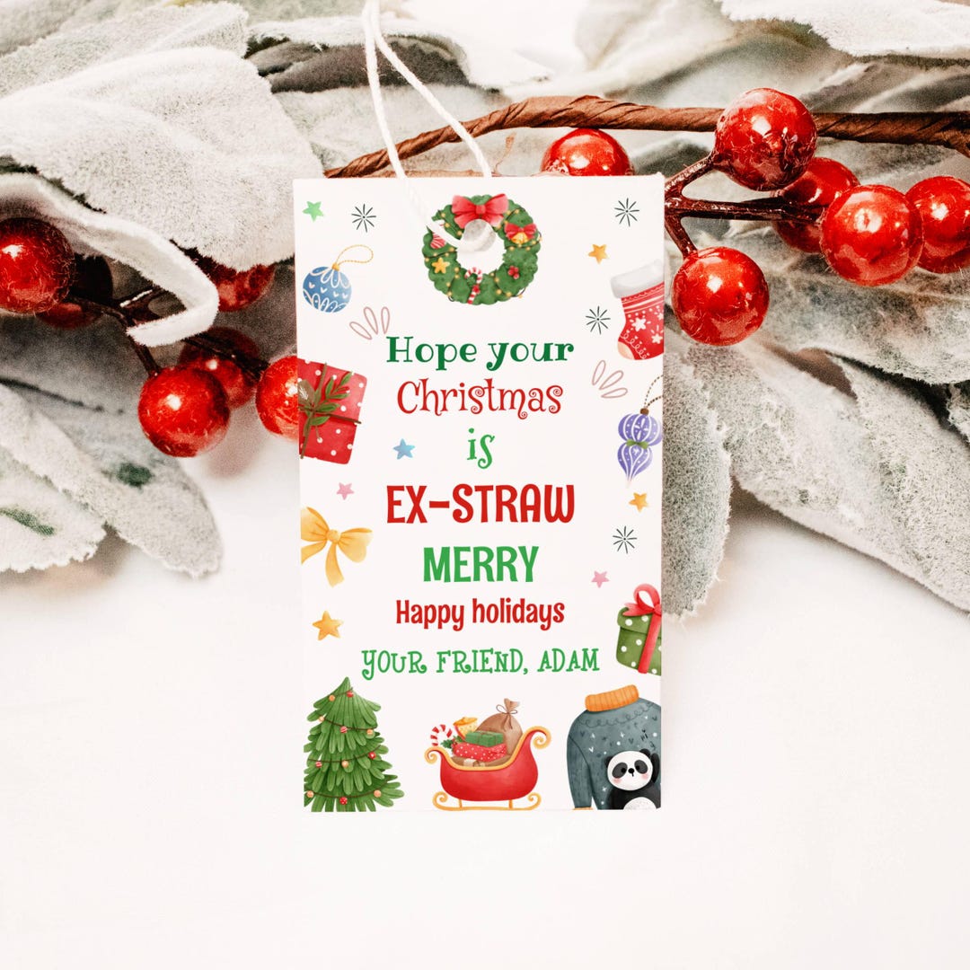 EDITABLE Hope You Have Ex-straw Merry & Bright Christmas Tag, Christmas ...