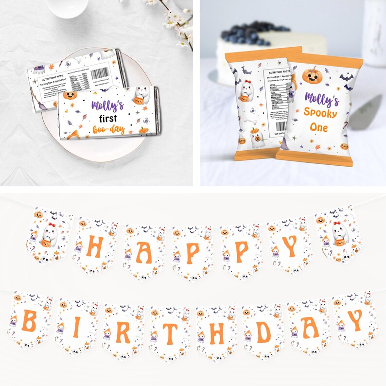 Editable Spooky One Birthday Bundle, Halloween Party Decor (digital ...