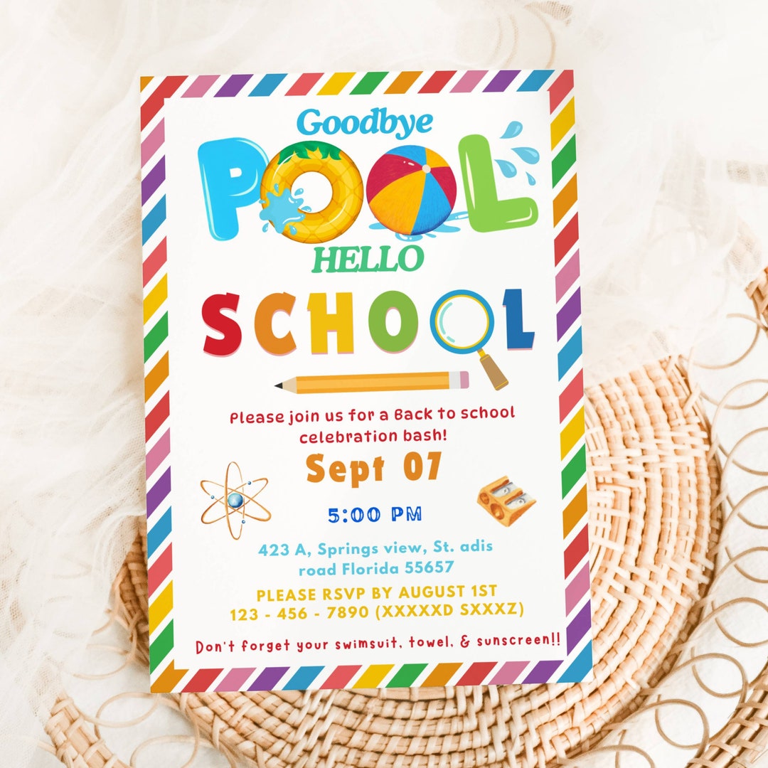 EDITABLE End of Summer Pool Party Invitation, Back to School Summer ...