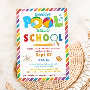 EDITABLE End of Summer Pool Party Invitation, Back to School Summer ...