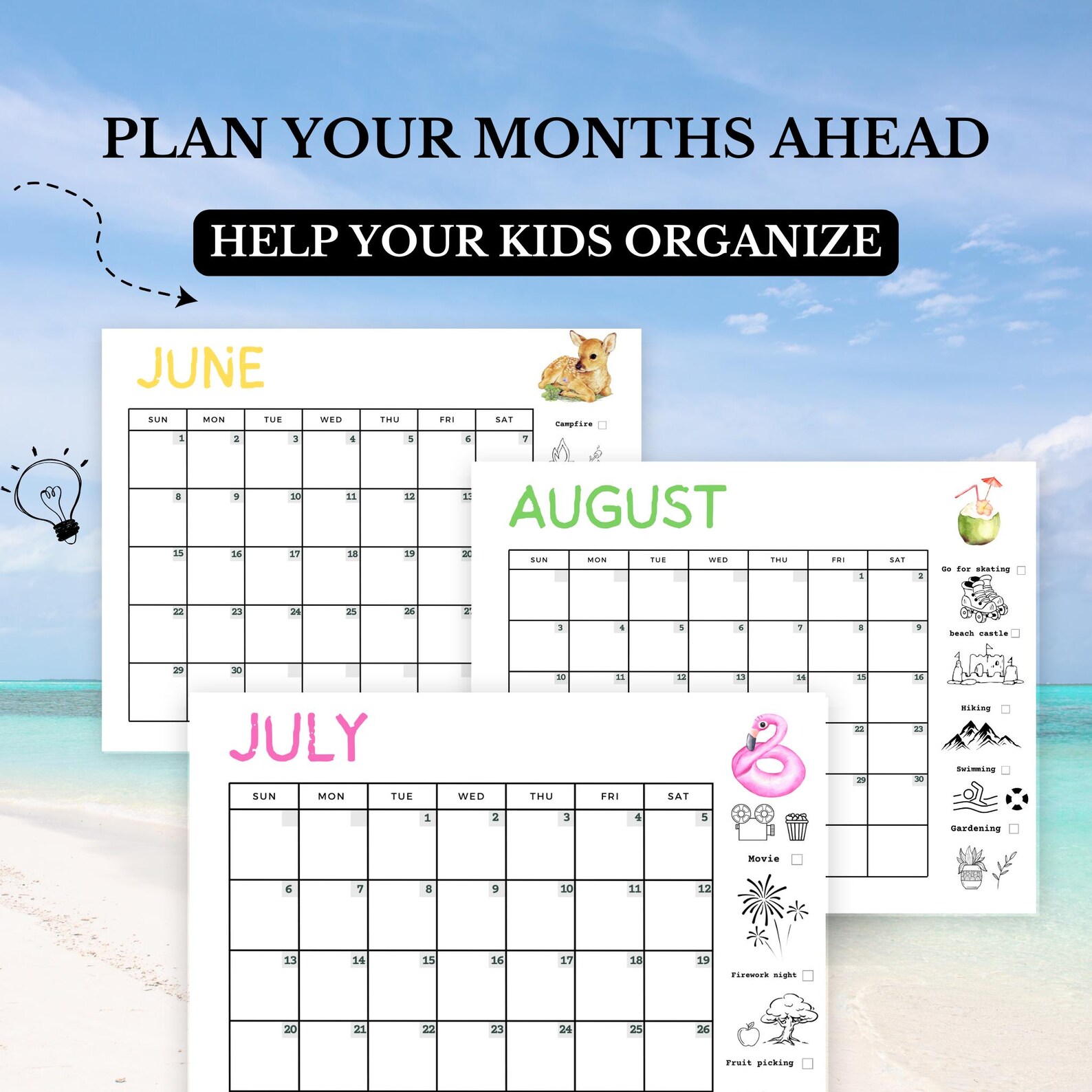 Printable SUMMER Planner 2025 Bundle, Editable Summer Calendar, Summer ...