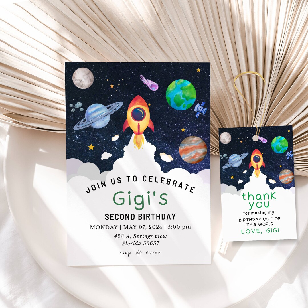 EDITABLE Outer Space Birthday Invitation Template, Planets Rocket Ship ...