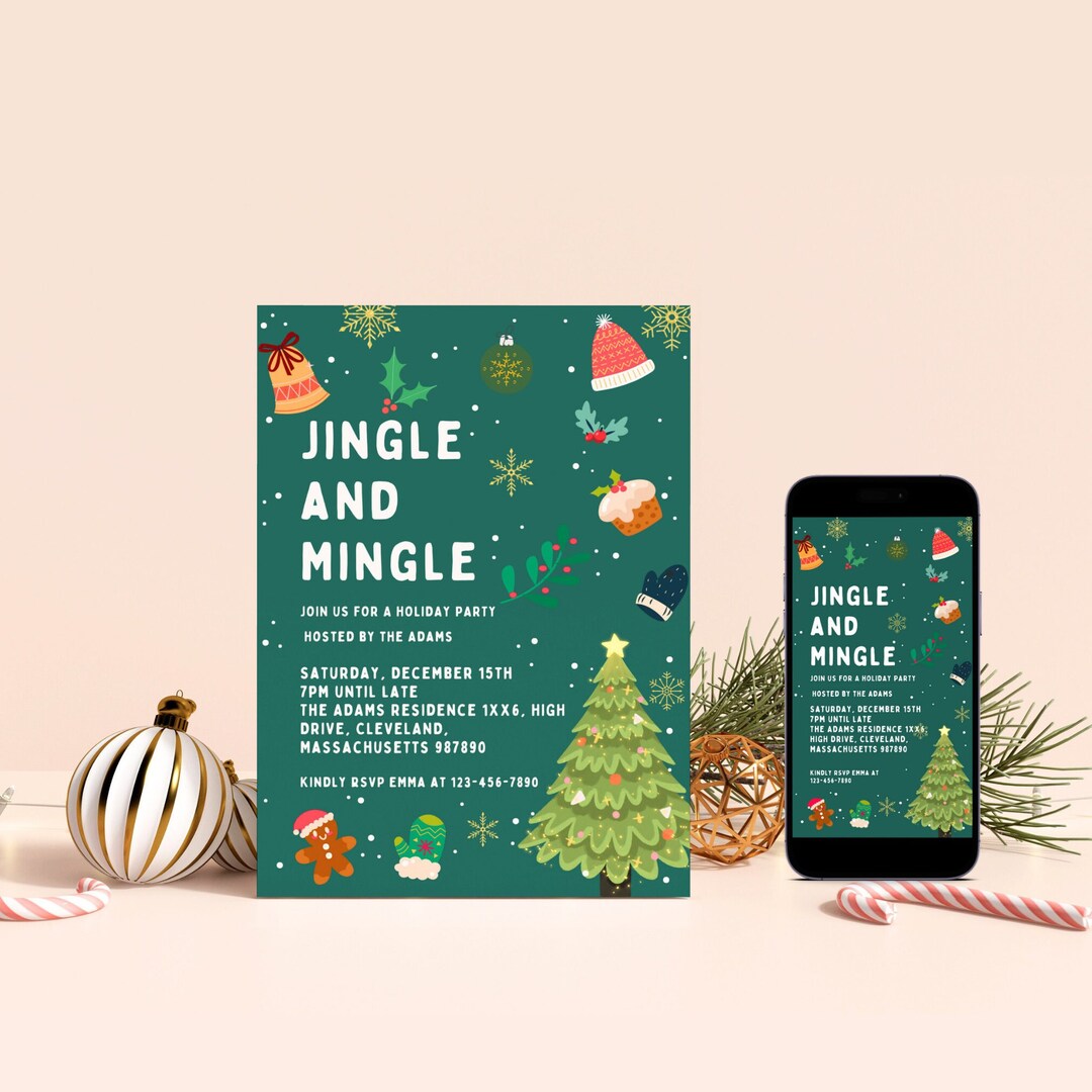 Editable Christmas Party Invitation, Christmas Jingle & Mingle Party ...