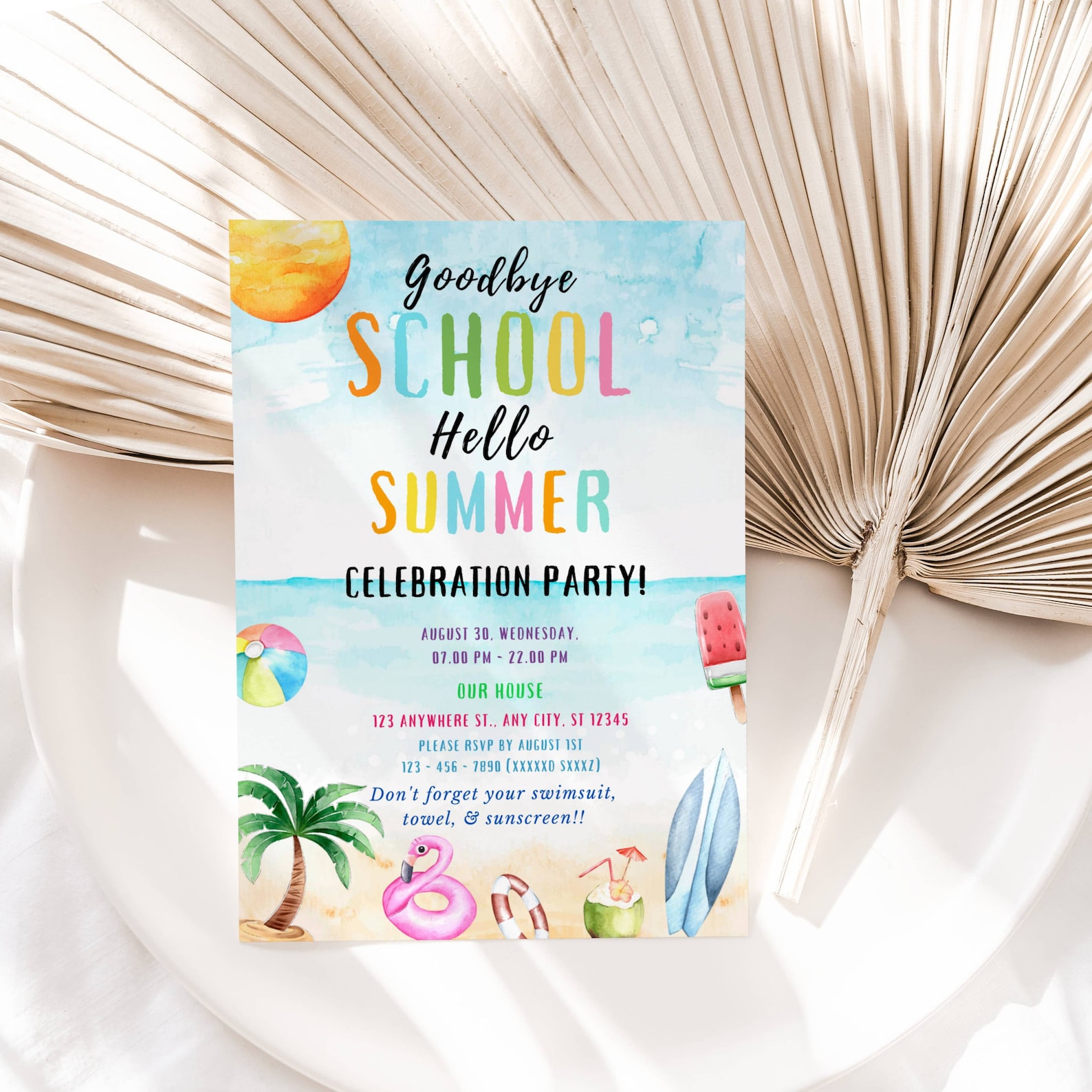 EDITABLE End of School Party Invitation, Hello Summer, Goodbye School’s ...