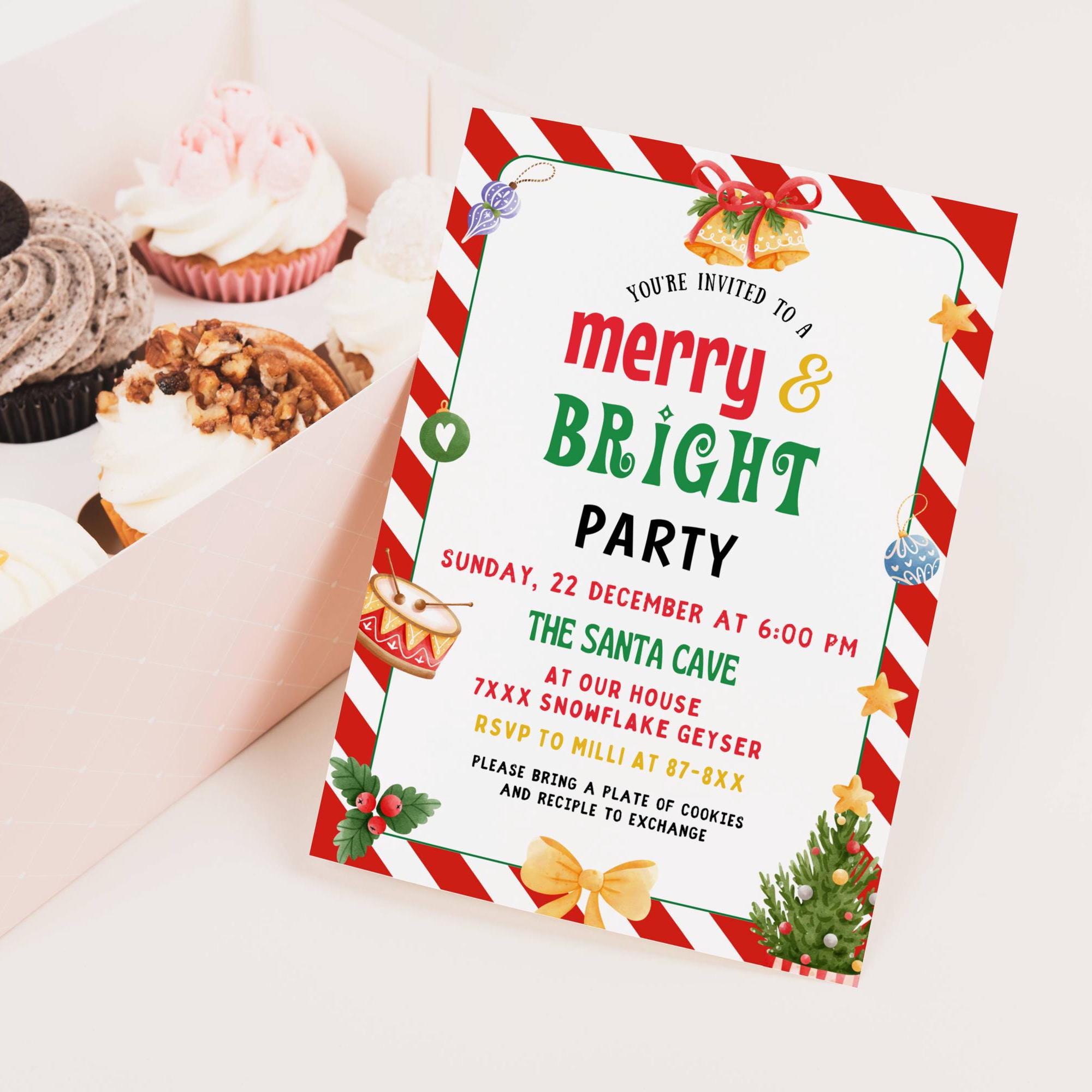 EDITABLE Merry and Bright Christmas Party Invitation Merry and Bright ...