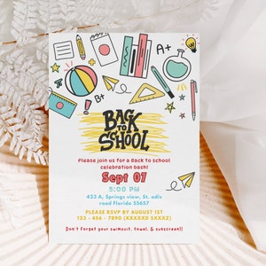 EDITABLE Back to School Party Invitation, Printableend of Summer Invite ...