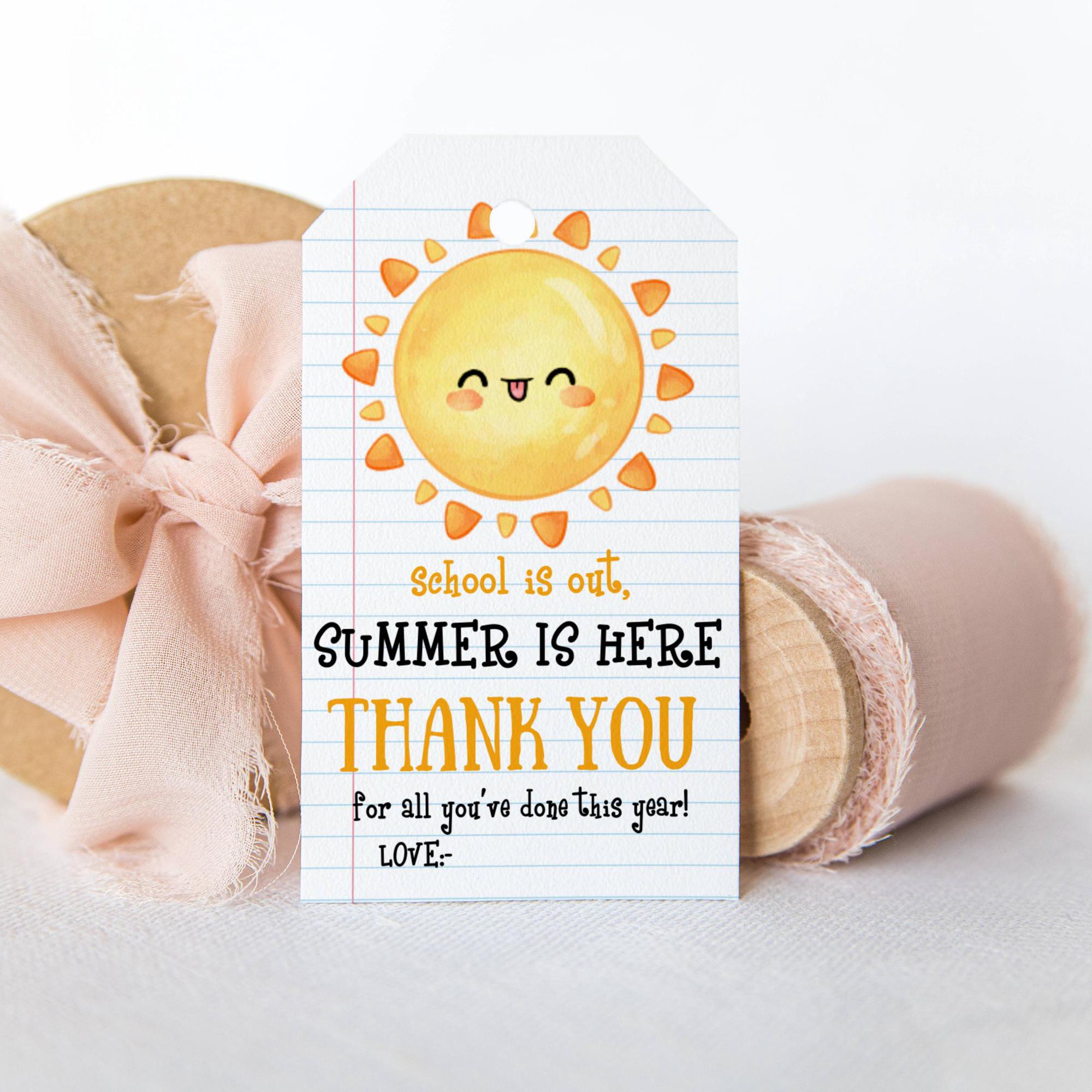EDITABLE Summer Teacher Appreciation Gift Tag Template, Sun Thank You ...