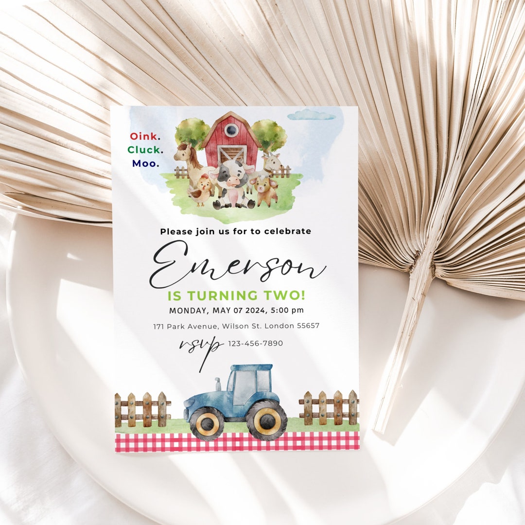 EDITABLE Farm Birthday Invitation, Barn Animals Party Invite Template ...