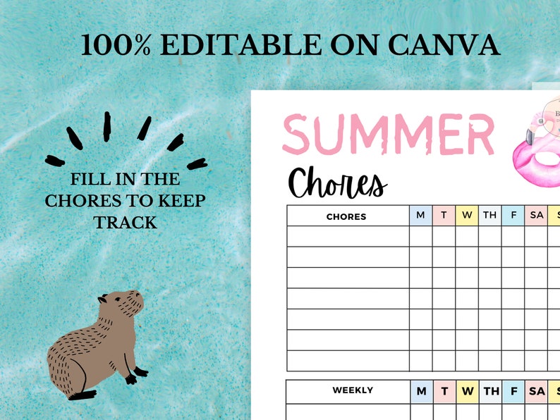 Printable Summer Planner 2024 Bundle, Kids Chore Chart (editable) - Etsy UK