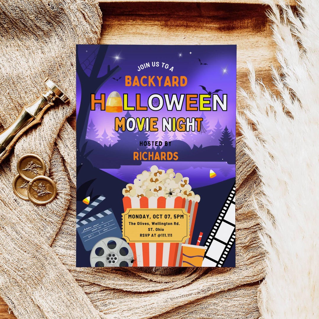 EDITABLE Halloween Movie Night Invitation, Halloween Party Invite ...