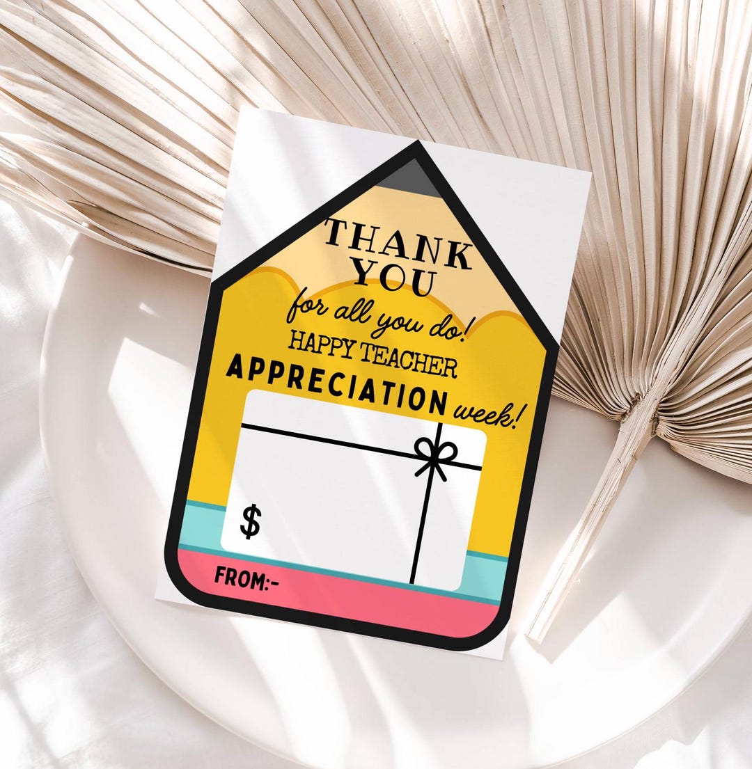 EDITABLE Pencil Teacher Appreciation Gift Card Holder Printable, Pencil ...