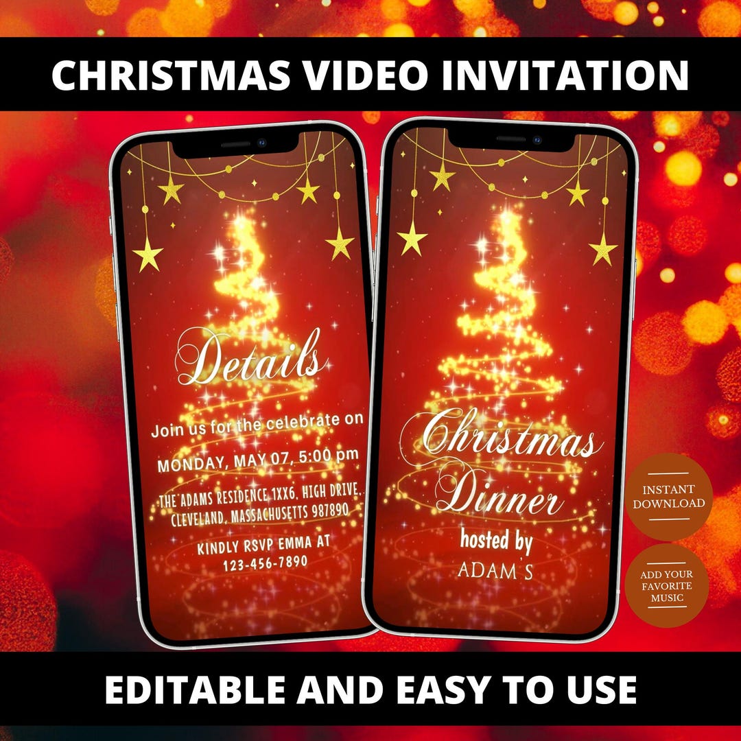 EDITABLE Digital Christmas Party Invitation, Christmas Party Video ...