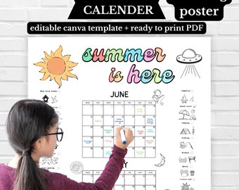 Editable Summer Calendar Poster Printables Summer Fun Bucket List ...