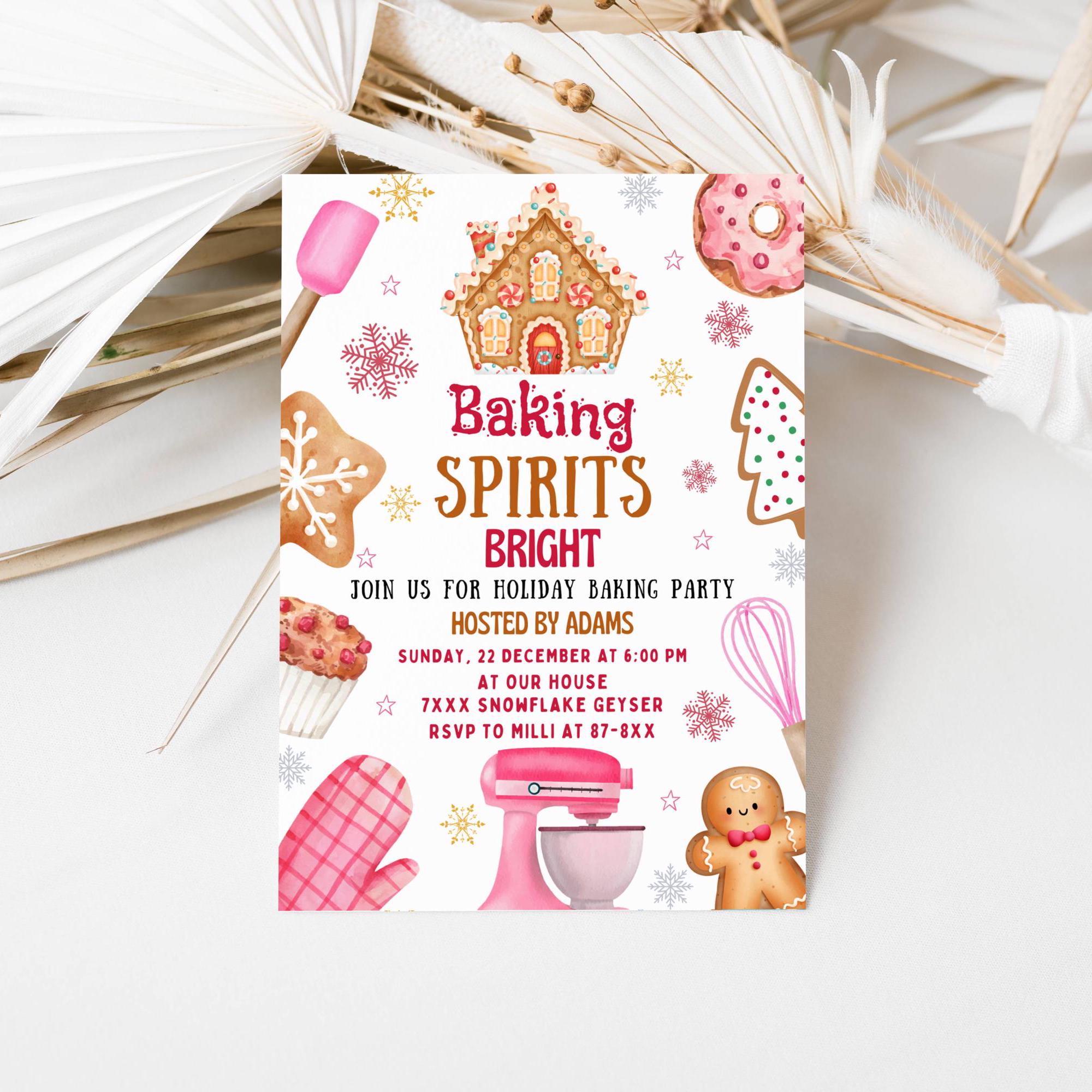 EDITABLE Christmas Baking Party Invitation Baking Spirits Bright Invite ...