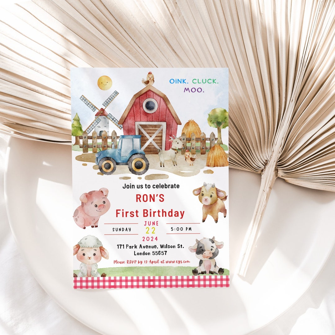 EDITABLE Farm Birthday Invitation, Barn Animals Party Invite Template ...