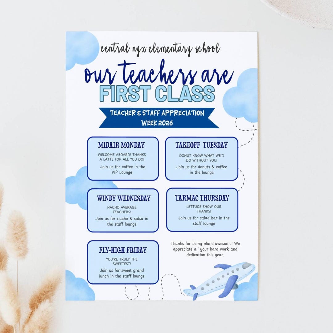 EDITABLE Travel Theme Teacher Appreciation Week Itinerary Flyer, Plane ...
