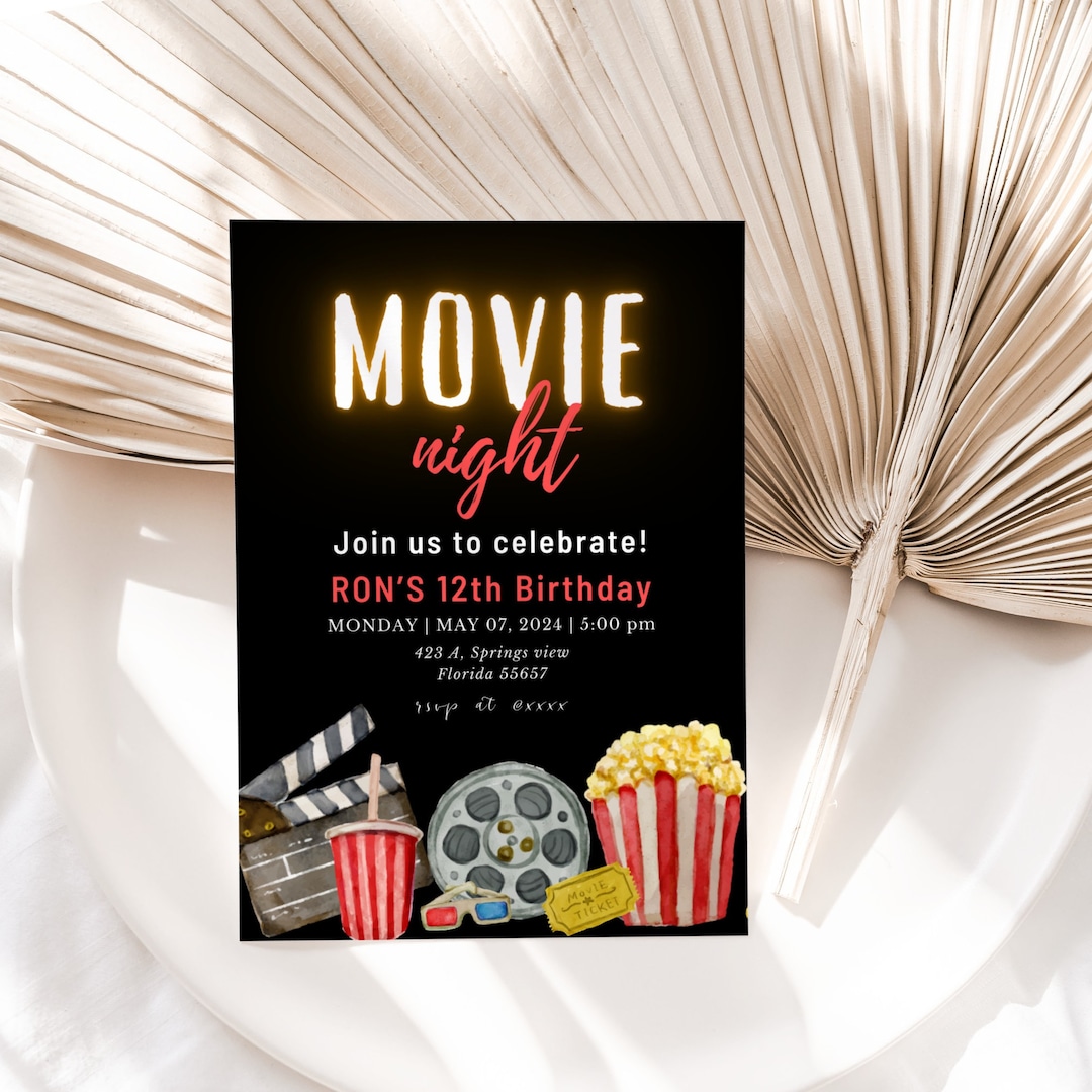EDITABLE Movie Birthday Invitation, Cinema Birthday Invitation, Pop on ...