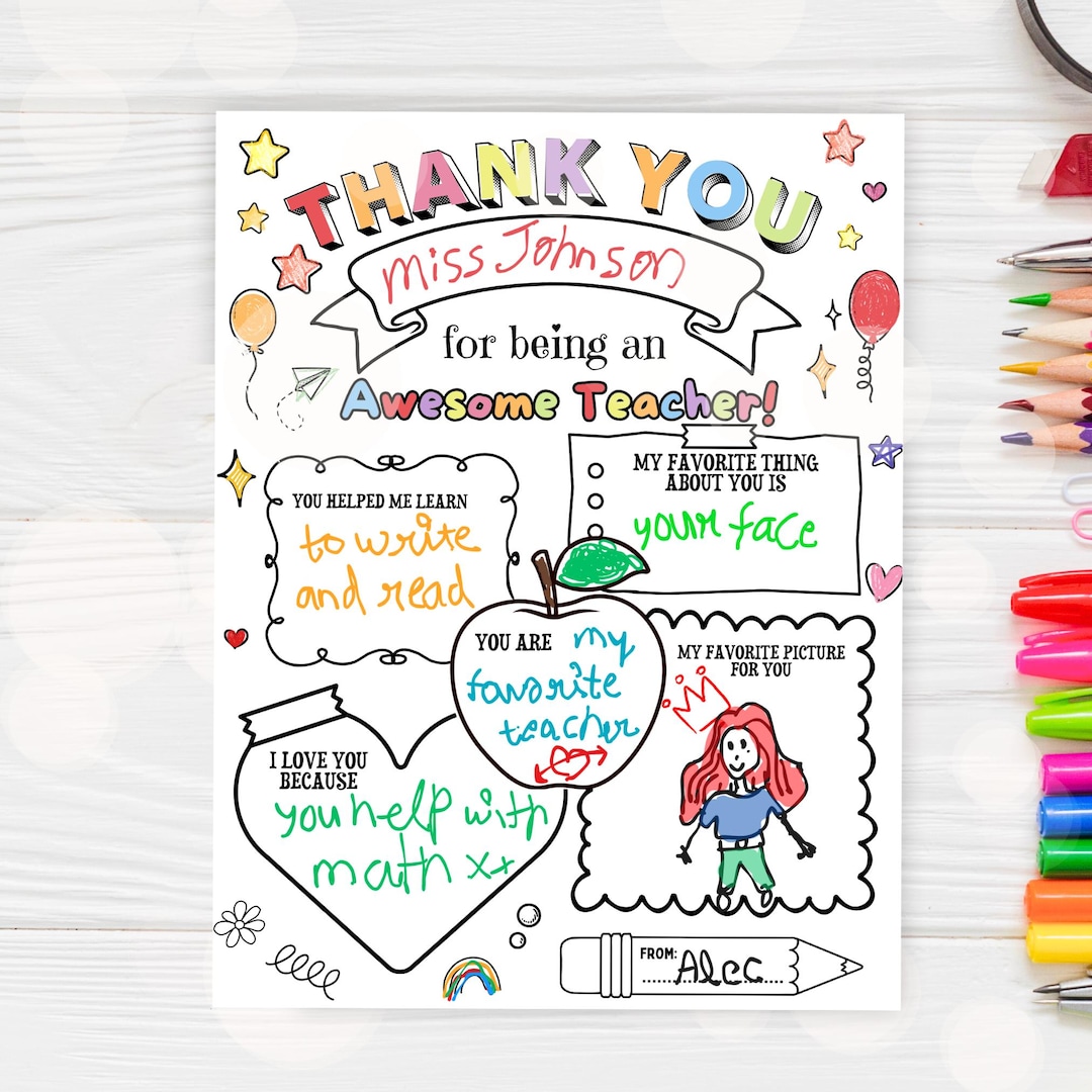 Teacher Thank You Coloring Page Printable PDF Teacher Appreciation Week ...