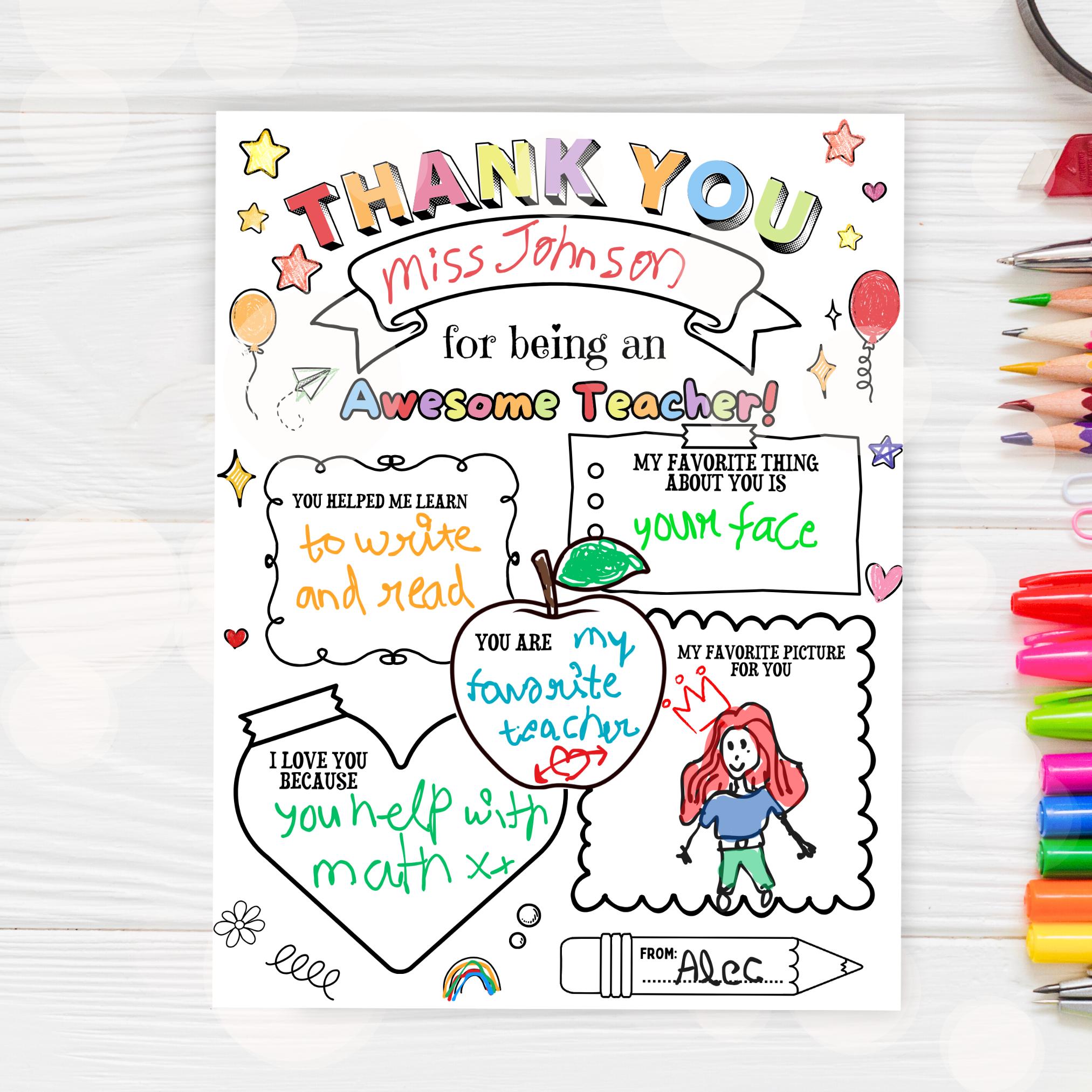 Teacher Thank You Coloring Page Printable PDF Teacher Appreciation Week ...