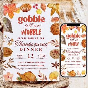 EDITABLE Gobble Till We Wobble Thanksgiving Invitation Template ...