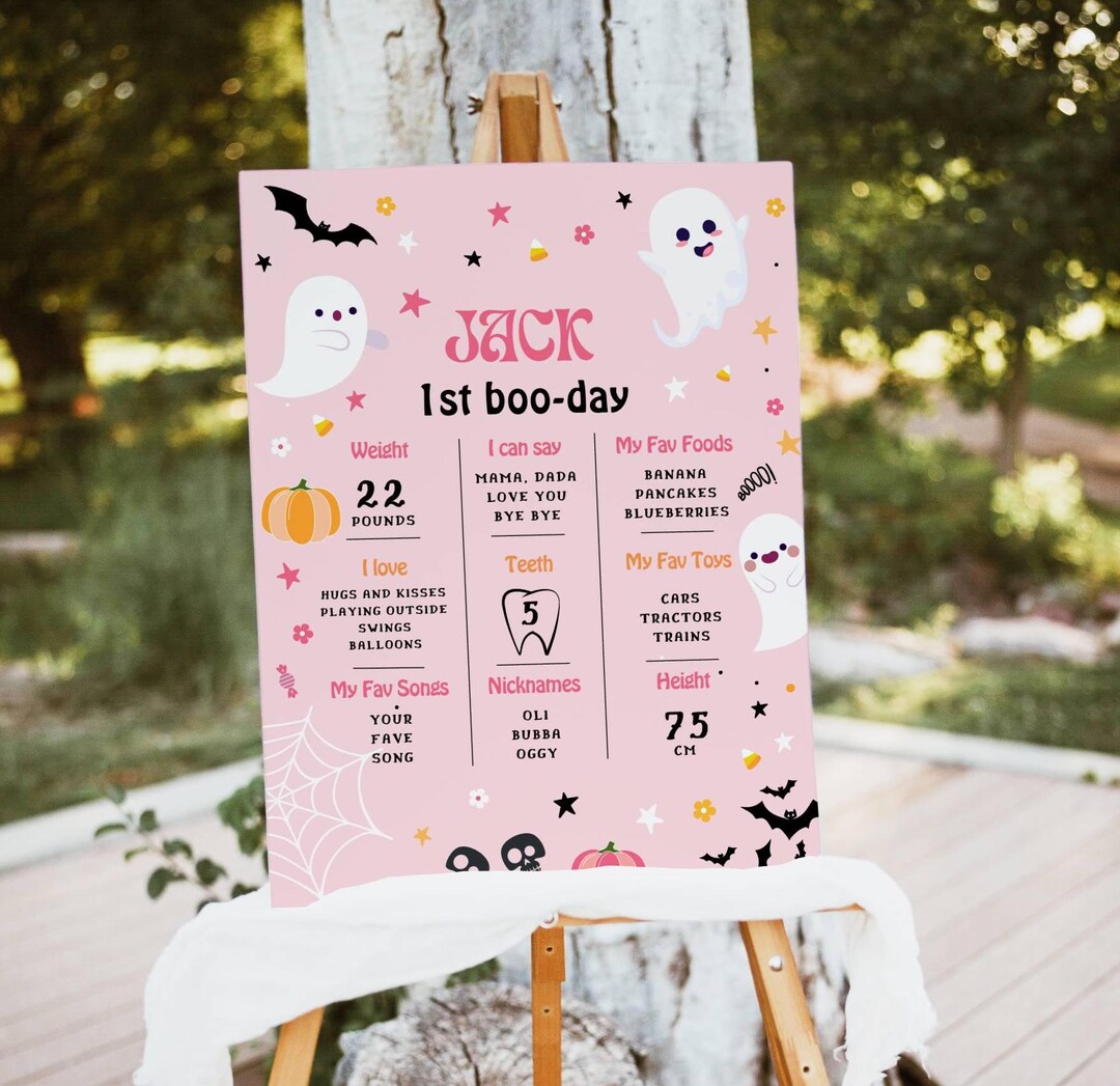 EDITABLE Halloween Ghost 1st Birthday Milestone Poster Spooky One Ghost ...
