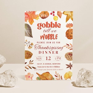 EDITABLE Gobble Till We Wobble Thanksgiving Invitation Template ...