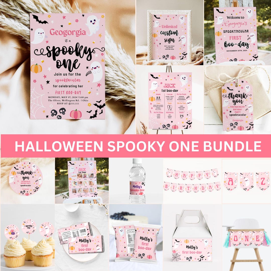 EDITABLE Spooky ONE Birthday Bundle Girls 1st Birthday Invite Spooky ...