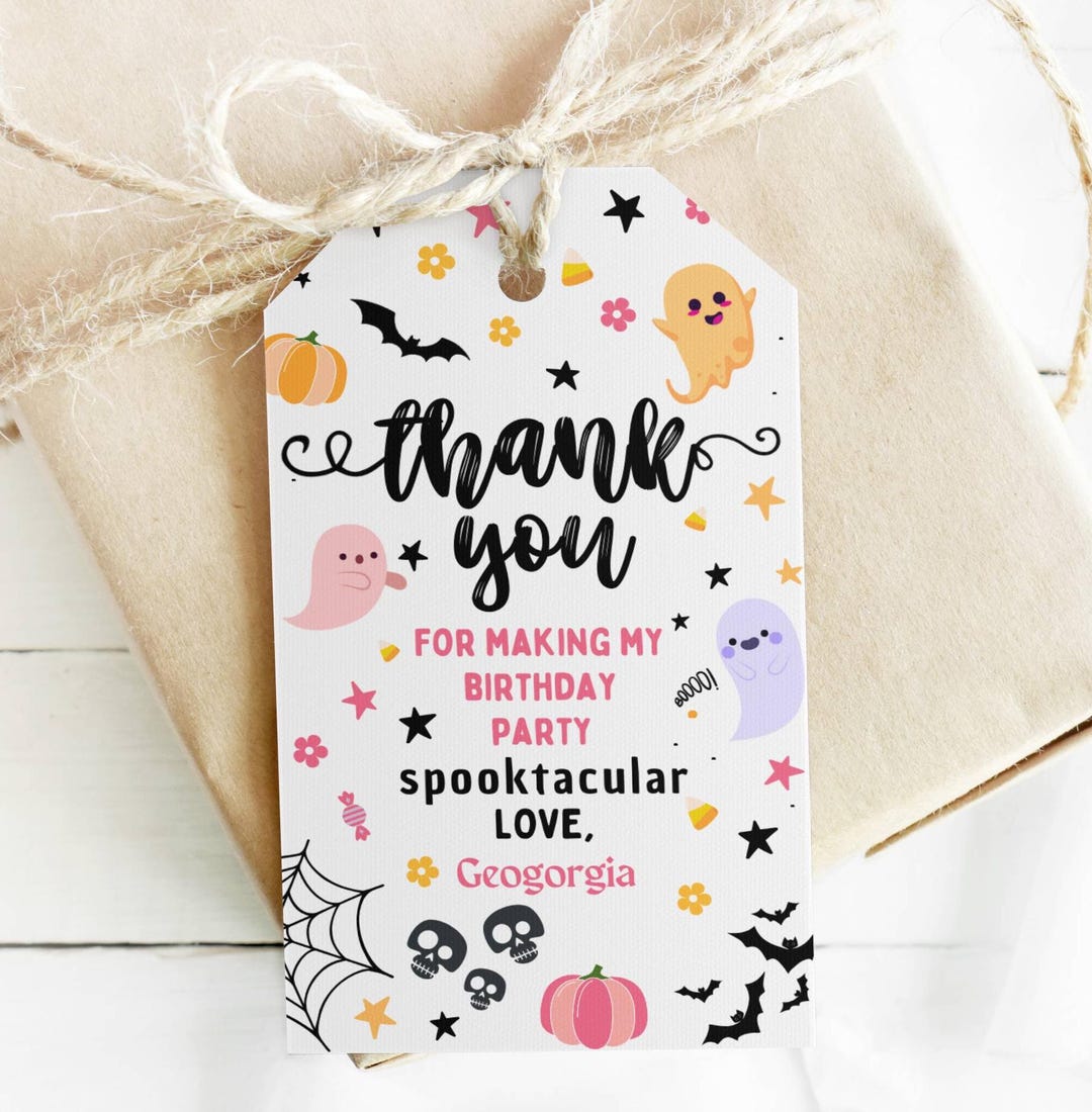 EDITABLE Halloween Birthday Thank You Favor Tags Costume Party Girl ...