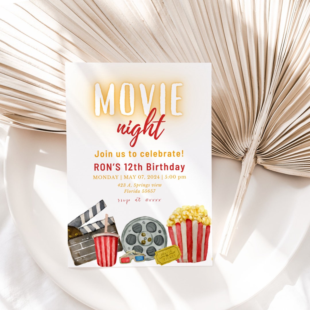 EDITABLE Movie Birthday Invitation, Cinema Birthday Invitation, Pop on ...