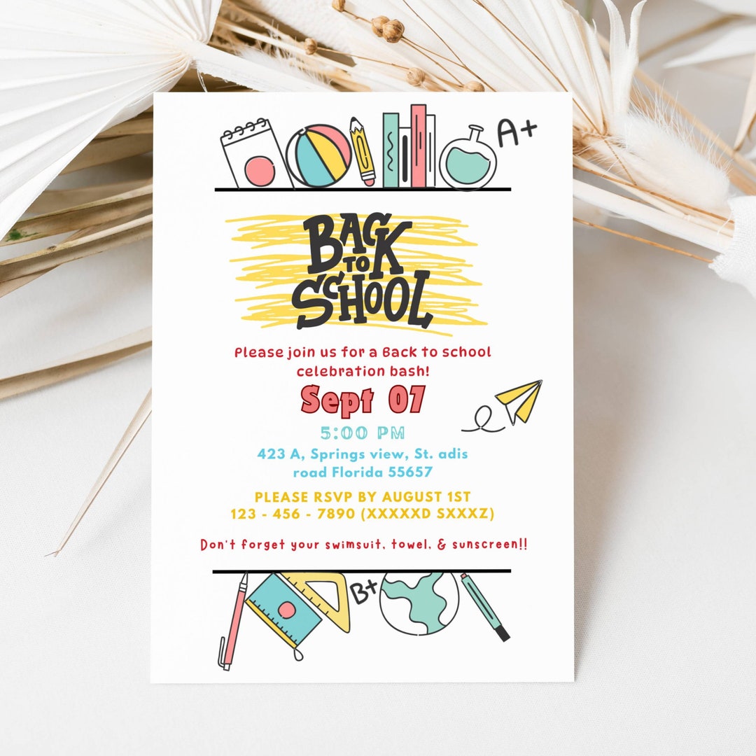 EDITABLE Back to School Party Invitation, Printableend of Summer Invite ...