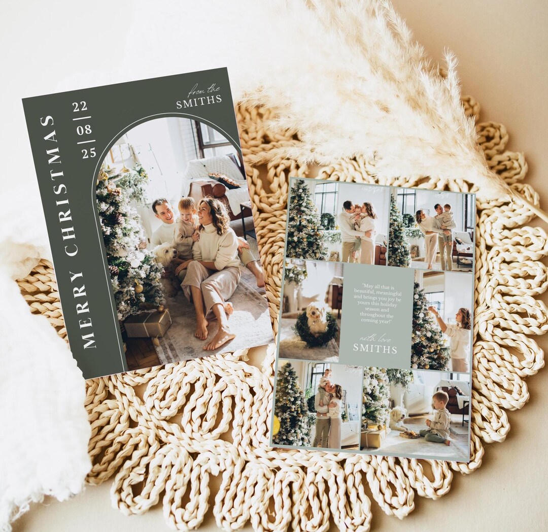 EDITABLE Boho Holiday Card Photo Christmas Card Template Printable ...