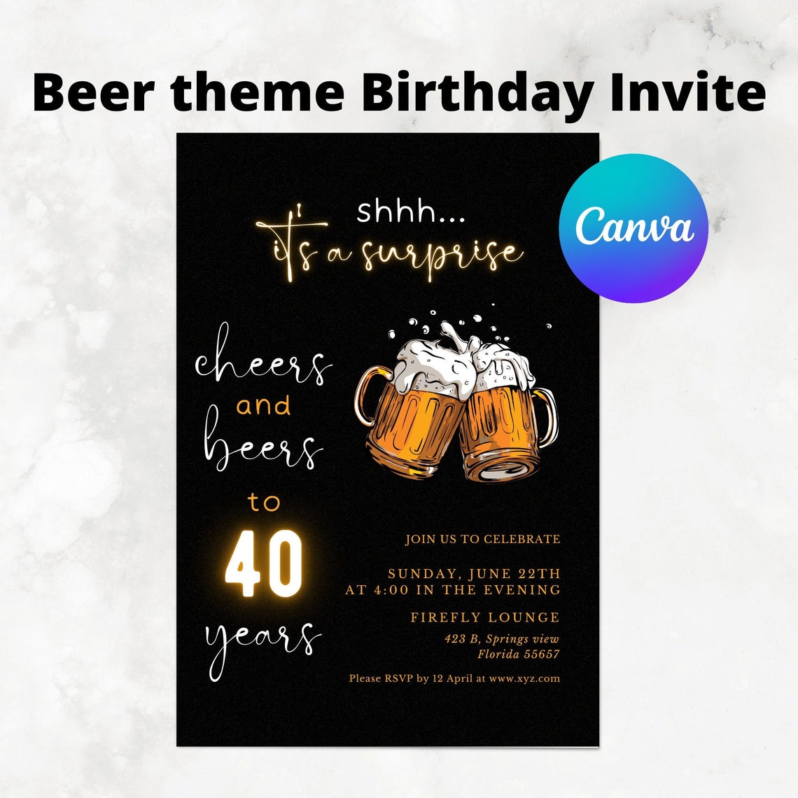 Beer Surprise Birthday Party Invitation Editable 30th 40th - Etsy