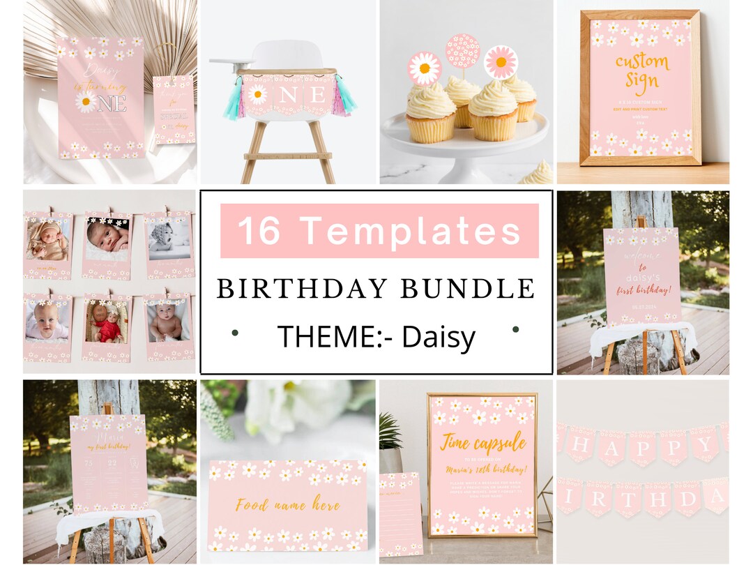 Retro Daisy Birthday Party Invitation Ultimate Bundle Daisy Birthday ...