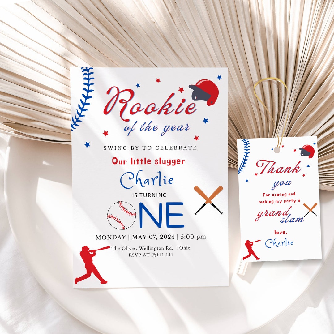 Baseball First Birthday Invitation Rookie of the Year Invite - Etsy