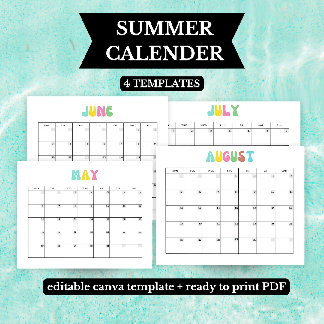 Printable SUMMER 2024 Calendar Set Including May, June, July, August ...