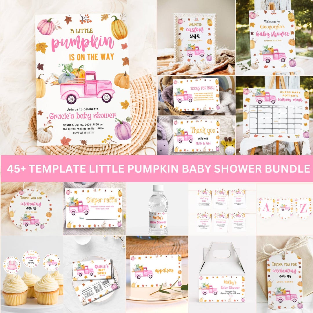 EDITABLE Little Pumpkin Baby Shower Bundle, Fall Pumpkin Baby Shower ...