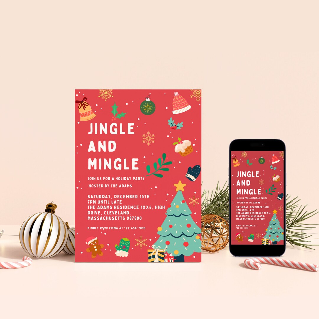 Editable Christmas Party Invitation Template, Printable Holiday Evite ...
