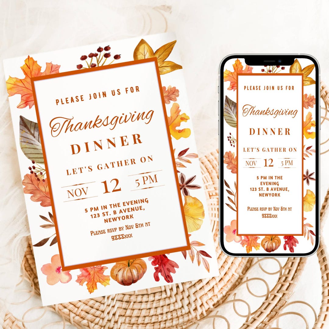 EDITABLE Thanksgiving Invitation Template, Friendsgiving Pumpkin Invite ...